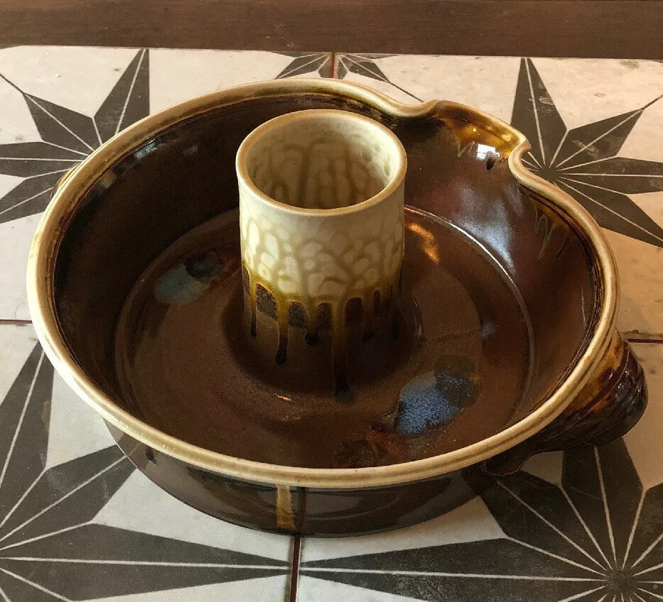 Signed Gene Gandee Hand Thrown Pottery Serving Dish Unique Glaze, shape ...