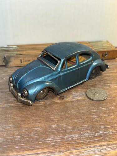 Rare Vintage Japan VOLKSWAGEN BEETLE bug 5” TIN toy car blue VW Pressed ...