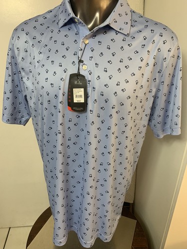 NEW GREG NORMAN XL Golf POLO Shirt Blue Cocktail Drink Print NWT $65 ...