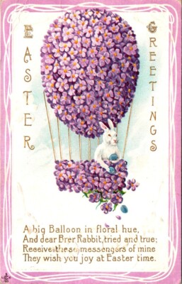 Postcard Easter Greetings Brer Rabbit Hot Air Flower Balloon Embossed ...