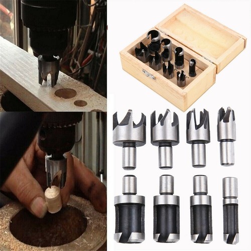 8Pc Wood Plug Hole Cutter Set Dowel Maker Tool Shank Drill/Bits In ...