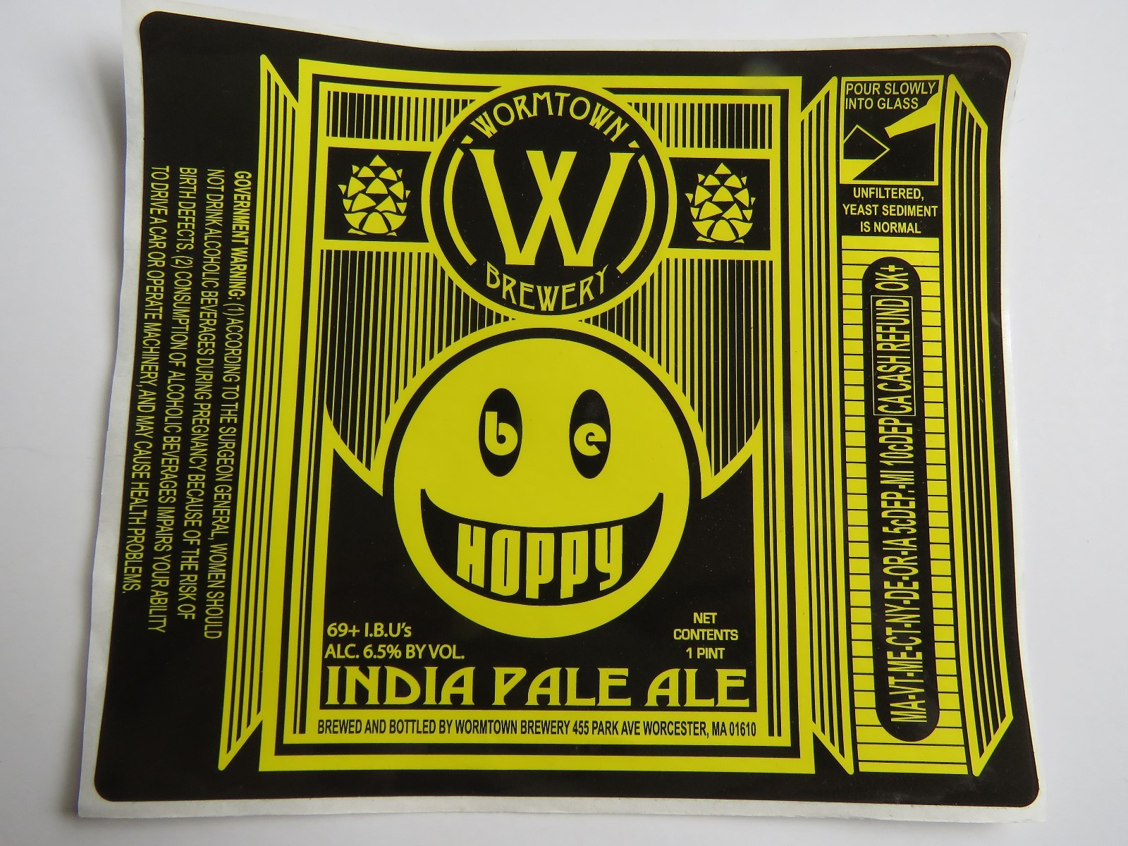 Beer Label STICKER ~ WORMTOWN Brewery Be Hoppy IPA ~ Worcester ...
