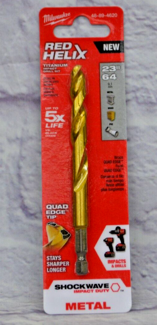 MILWAUKEE RED HELIX TITANIUM IMPACT DRILL BIT 23'' 64 METAL WOOD PVC ...
