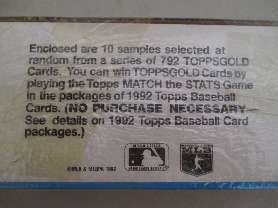 Topps 1992 MLB Baseball Complete Set 792 Cards PLUS 10 Topps Gold ...