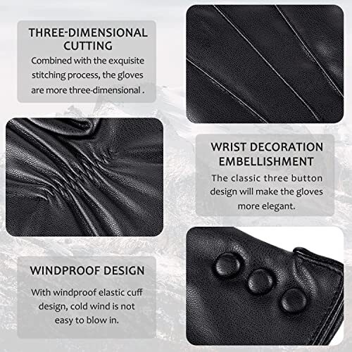 Leather Gloves for Women Winter Warm Gloves Touch Screen Warm Wool ...