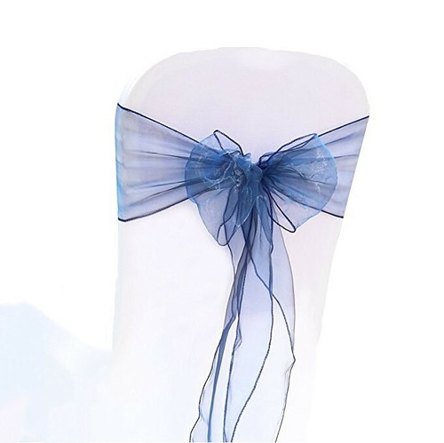 Navy blue organza chair sashes ties bow chair ribbons wedding birthday ...