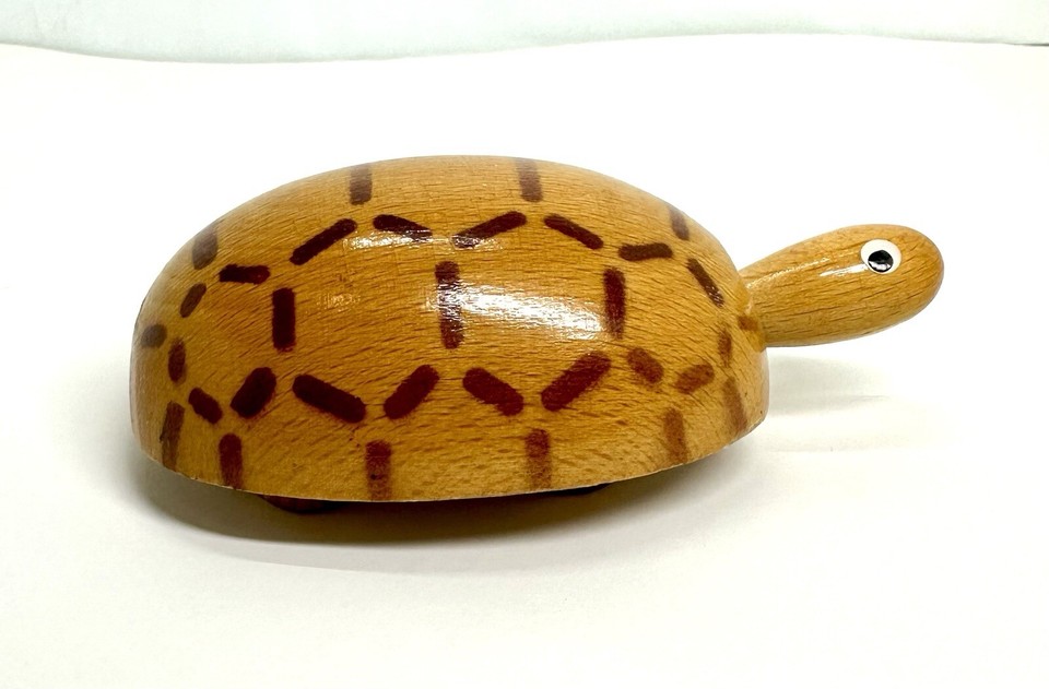 50's Wood Toy Tortoise on wheels head moves Great Condition9.3cm long 7 ...