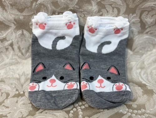 Women's Cute Cartoon Gray Cat W/ Ears Pattern Ankle Socks Fashion Sock ...