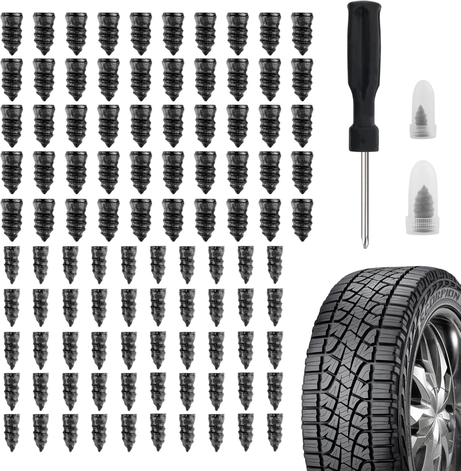 100PCS Tire Plug Kit with Screwdriver,Rubber Flat Tire Repair Kit for ...