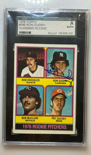 1976 TOPPS RON GUIDRY Signed #599 New York Yankees Baseball Card SGC ...