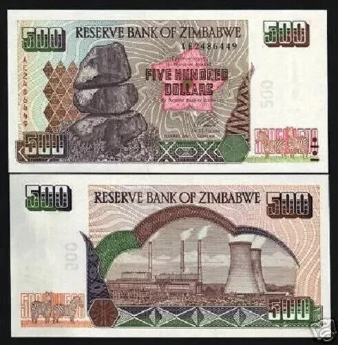 Zimbabwe 500 DOLLARS P-11a 2001 Zimbabwean Zebra UNC World Currency ...
