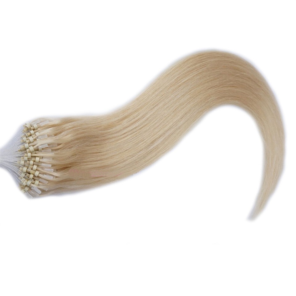 Pre-Looped Fish Line Micro Ring Beads Link Hair Extensions Real Remy ...