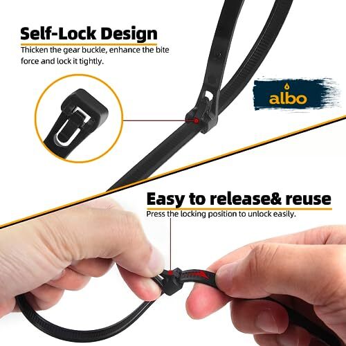 Black Reusable Zip Ties Assorted Sizes 200 Pack 6+8+10+12 Inch Heavy ...