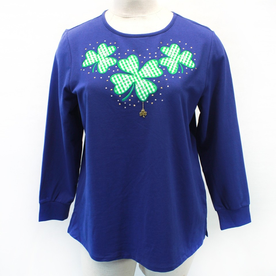 Quacker Factory Plus Blue St. Patrick's Shamrock Embroidered Shirt ...