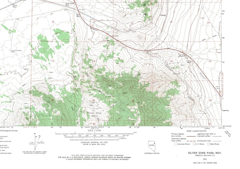 Silver Zone Pass, Nevada 1971 Vintage USGS Topo Map 7.5 Quadrangle ...