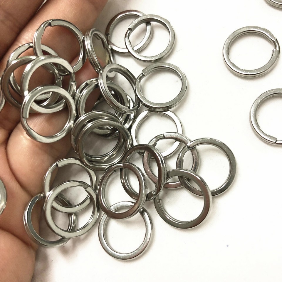 10-1000pcs Stainless Steel Small Key Rings Split Ring 15mm Flat Metal ...