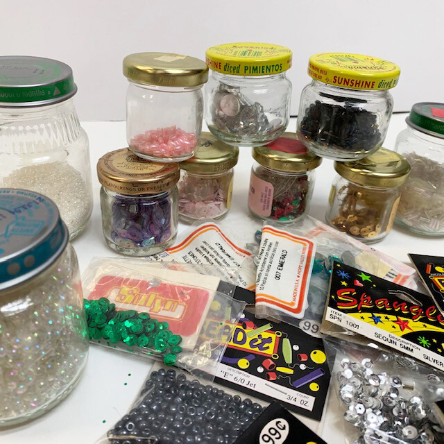 Lot Of Vintage Sequin Beads Pearls Assorted Colors Jars Bags For Crafts ...