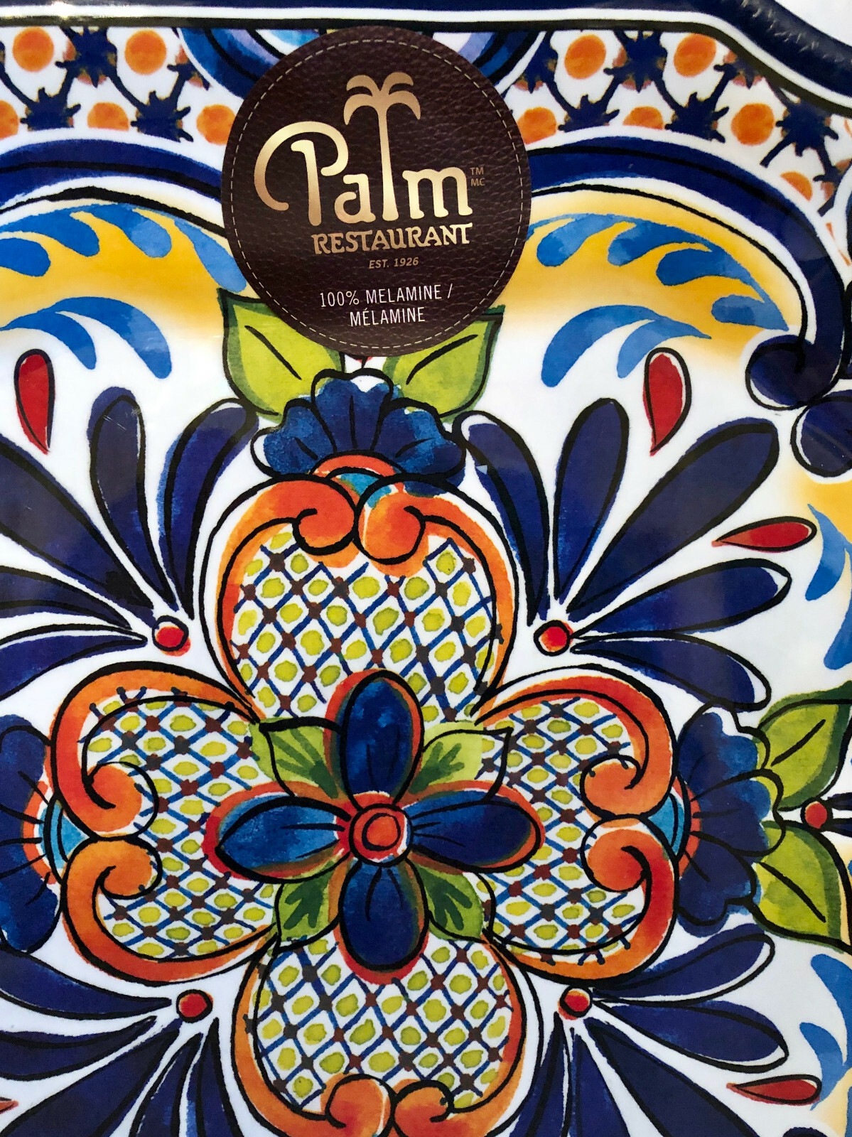 Palm SPANISH TILE MELAMINE DINNER PLATES. SET OF 4. 11" by 11" GORGEOUS ...