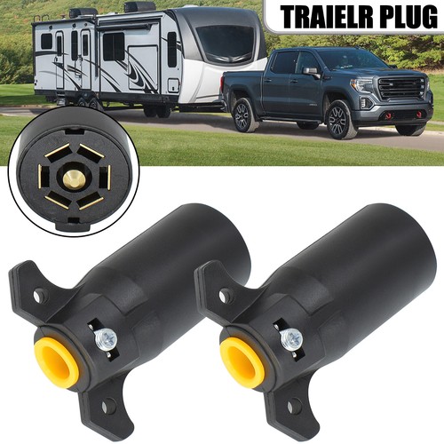 2 PCS 7 Way Round Trailer Light Plug Connector End Blade RV 7 Pin ...
