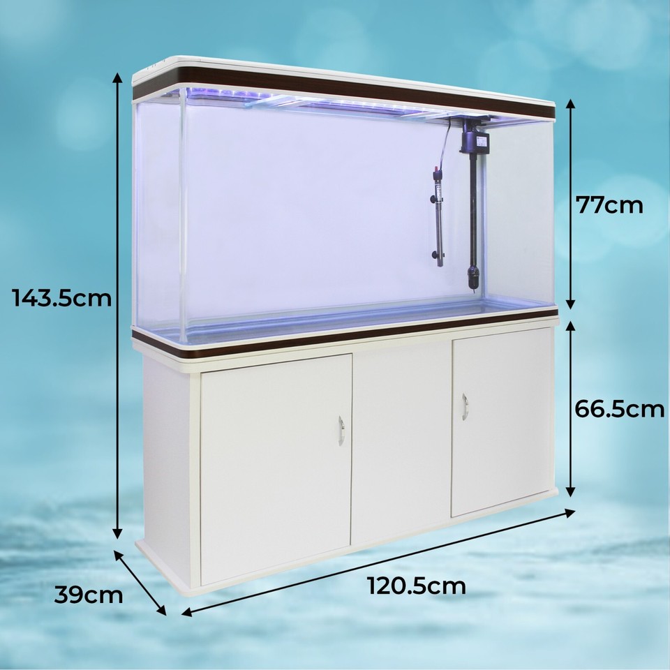 Aquarium Fish Tank Cabinet Large LED Lighting Tropical Marine White 4ft ...