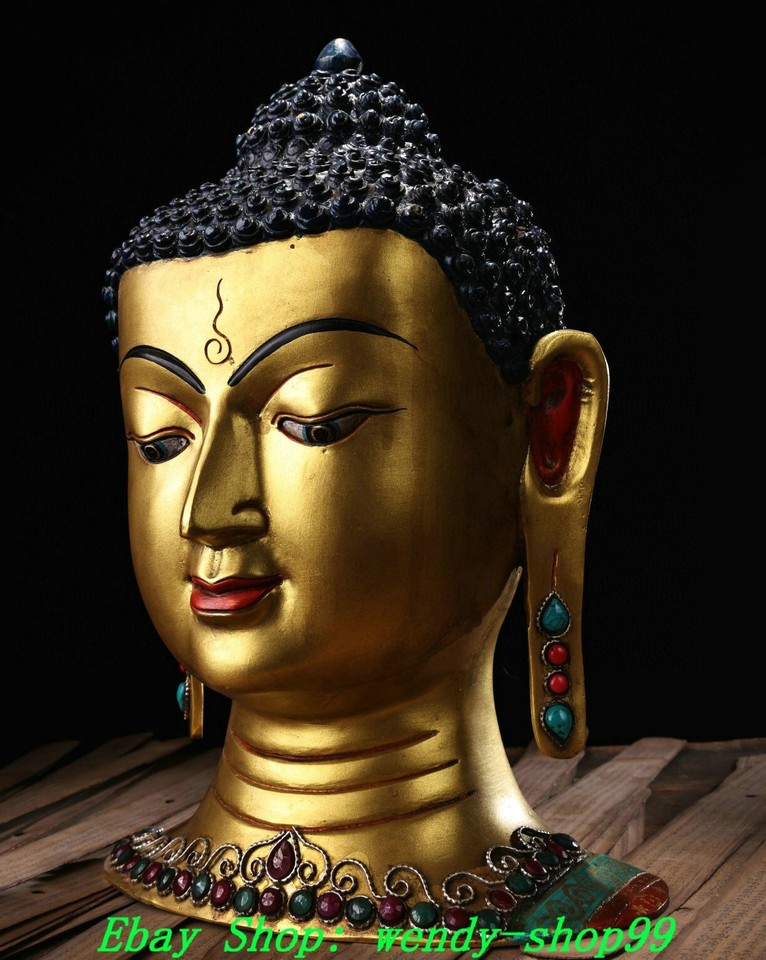 11'' Old Nepal Bronze Gilt Painting Shakyamuni Amitabha Half Body ...