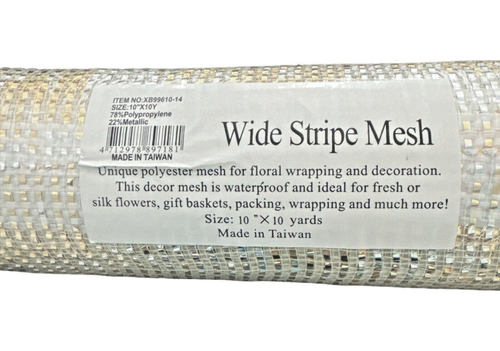 Poly Deco Mesh Deluxe Wide Stripe Gold/Silver/White 10" x 10 Yards | eBay