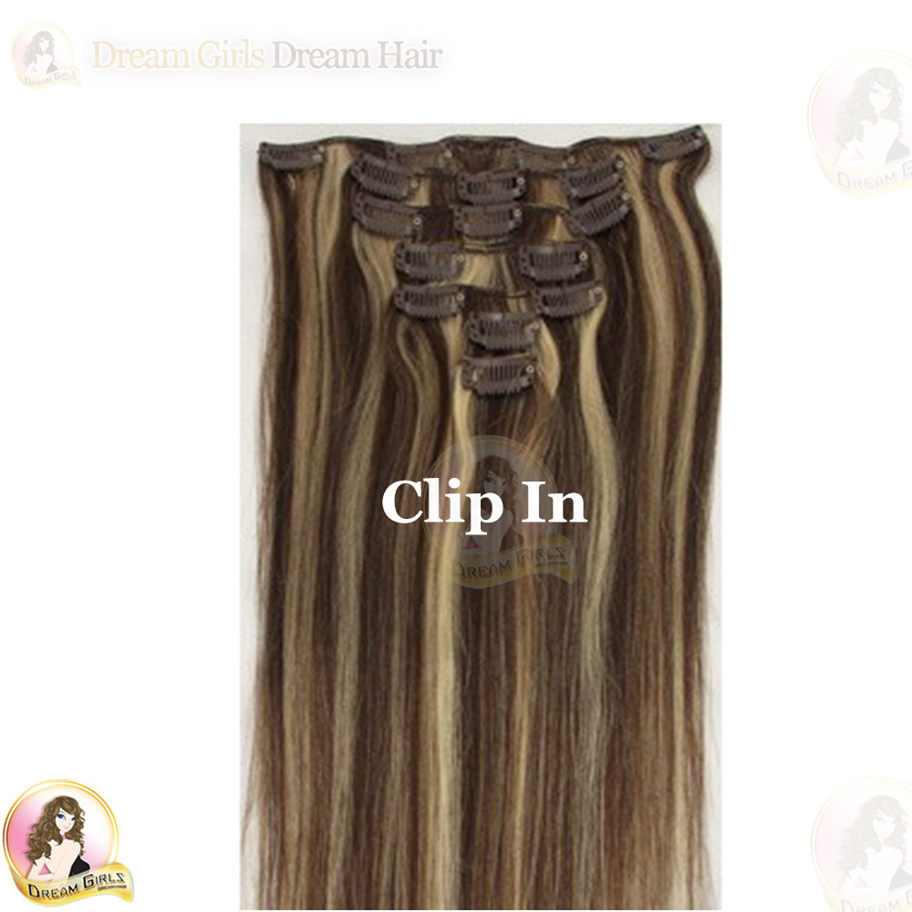 20" Indian 100% Human Clipin 6A Hair Extenisions 7pcs Double Drawn #4 ...