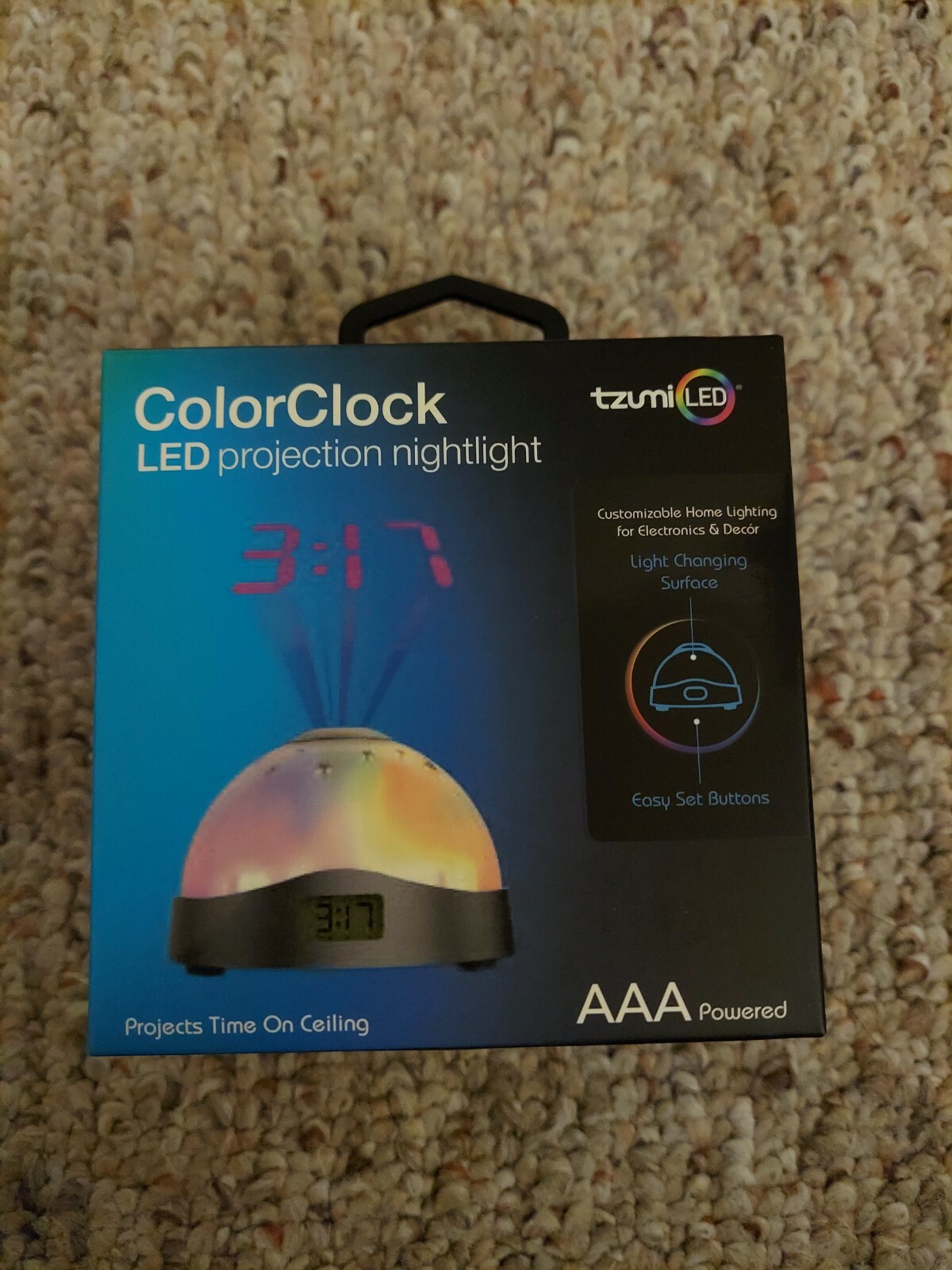Tzumi AuraLED Projection Nightlight COLOR CLOCK Battery Operated *NEW ...