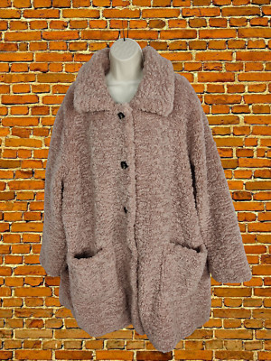 BNWT NEXT PINK COAT XXL 2XL WOMENS DUSKY TEDDY BEAR BORG WINTER JACKET ...