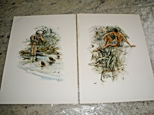 2 Vintage Harrison Fisher Native American The Song Of Hiawatha Sketch ...