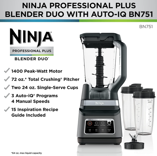 SALE! Ninja BN751 Professional Plus DUO Blender, 1400 Peak Watts,3 Auto ...