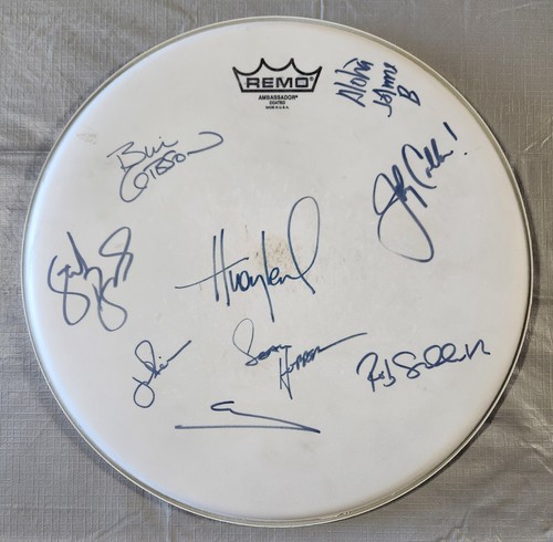 Huey Lewis and The News 16" Drumhead Signed by 8 Band Members! 2014 ...
