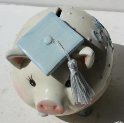 Pig Figurine College Fund Piggy Bank Graduation Hat Tassel Ceramic Mud ...
