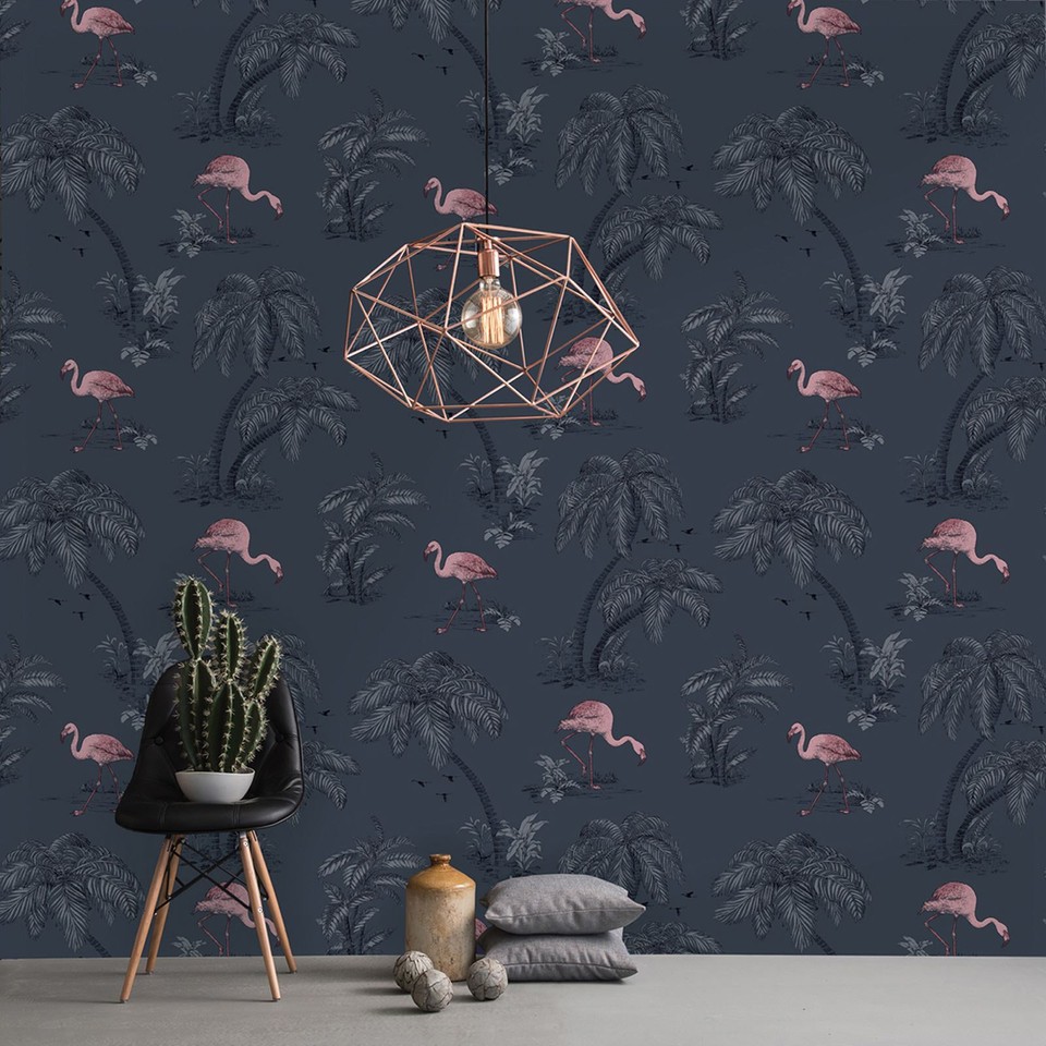 FLAMINGO LAKE WALLPAPER - MIDNIGHT BLUE - HOLDEN 12382 | eBay