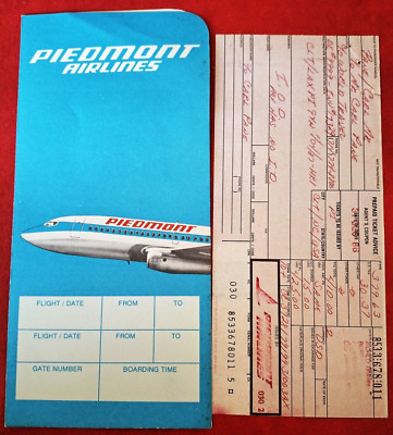 Piedmont Airlines Ticket Jacket hand-written ticket CLT-LAX Passgr has ...