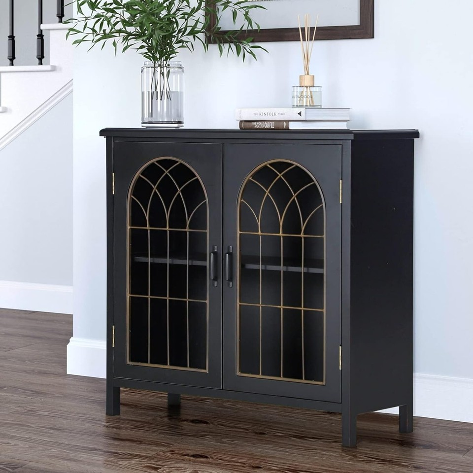Wire Hollowed Window Storage Cabinet Accent Cabinet for Living Room ...