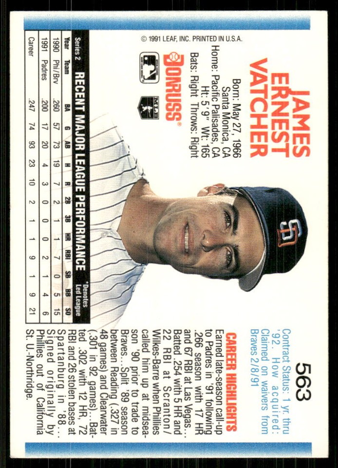 1992 Donruss #563a Jim Vatcher | eBay