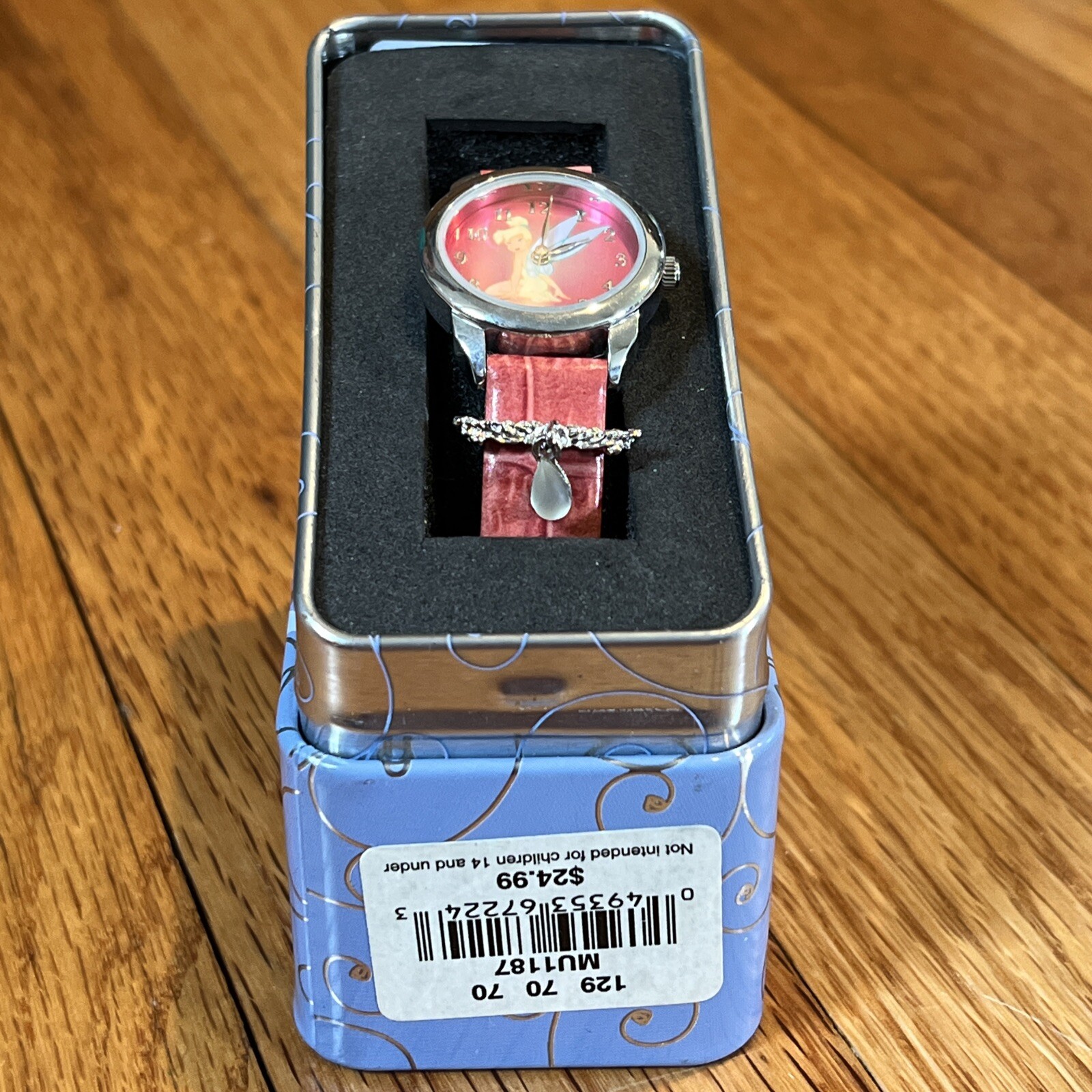 DISNEY TINKER BELL TNK 304 in Original Tin Box, PINK Small Watch w ...