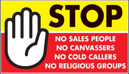 Stop Cold Calling Door Sticker No Canvassers Callers Religious Groups ...