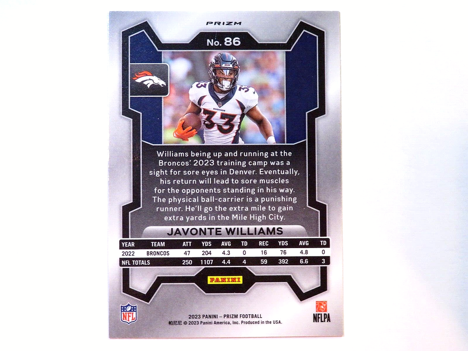 2023 Panini Prizm Football Javonte Williams Red White Blue Prizm Card ...