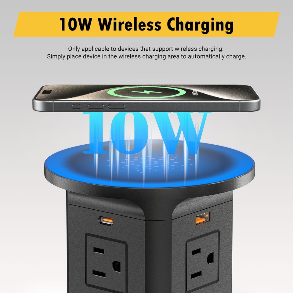 Pop Up Outlet for Countertop Kitchen, 65W USB C Wireless Counter Top ...