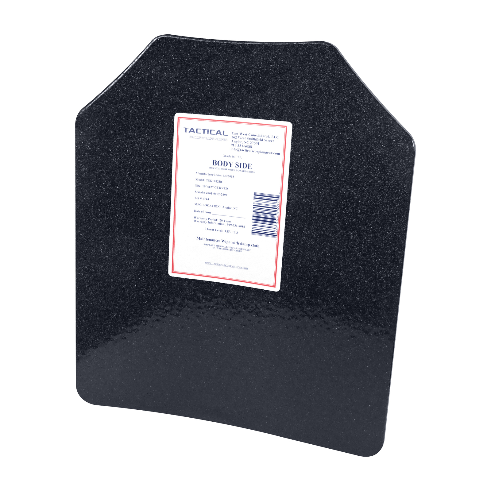 Tactical Scorpion Level III AR500 Body Armor Plates Two 10 x 12 ...