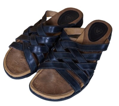 Ariat Black Crisscross Leather Slide On Sandals Women's 7B | eBay