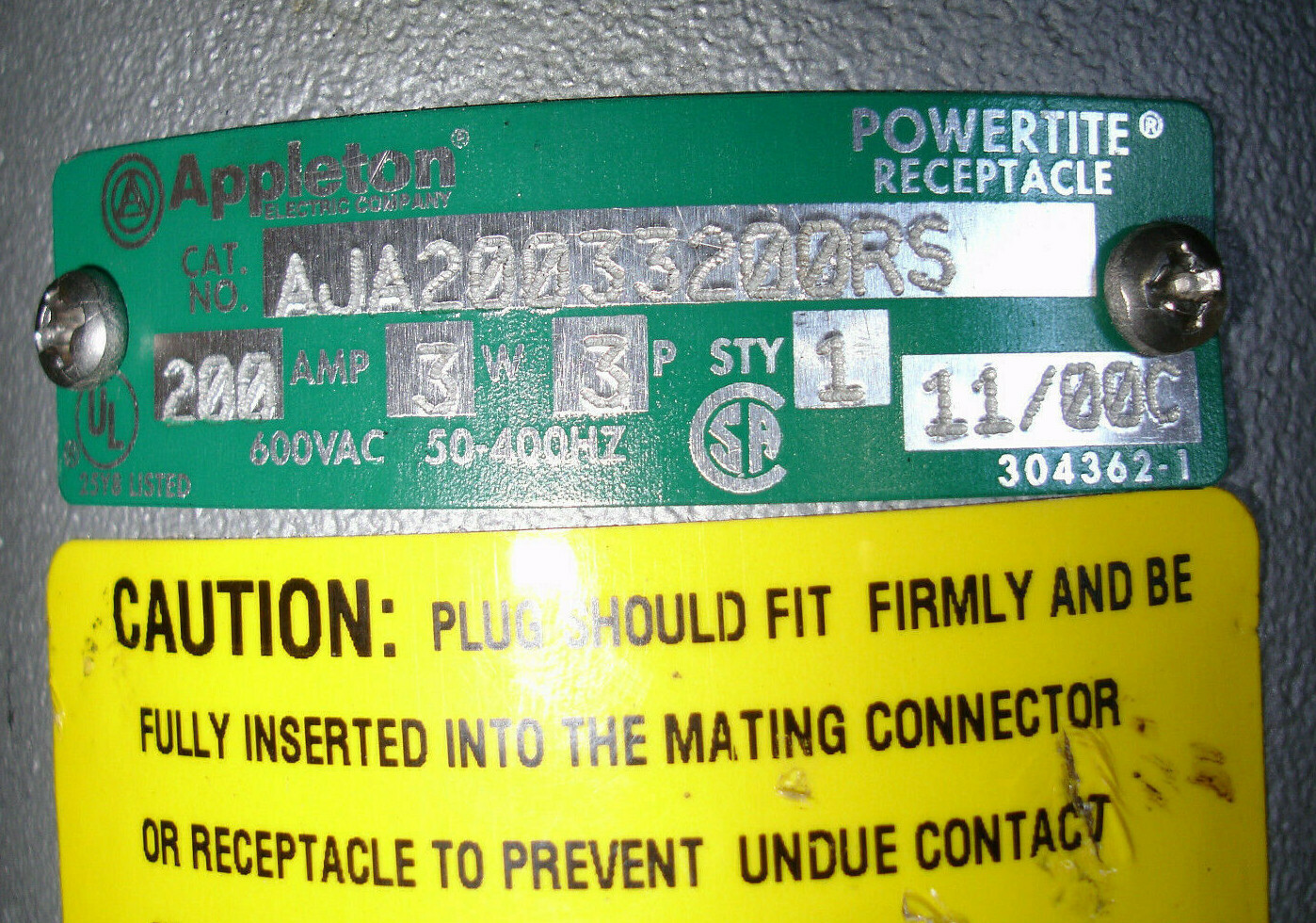 AJA20033200RS Appleton 200a 3p 3w Powertite Reverse Inlet for sale ...