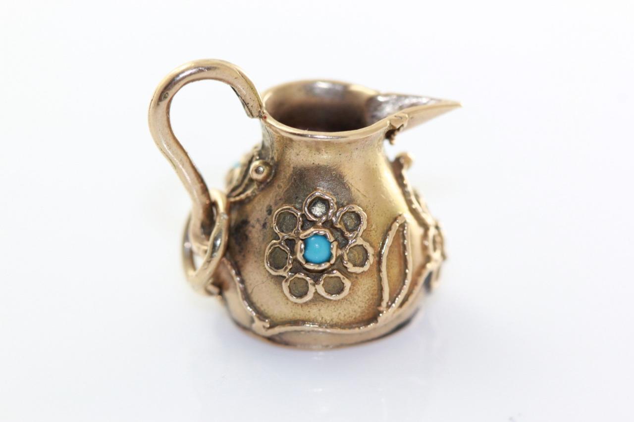VINTAGE 14K GOLD 3D PITCHER VASE JUR CHARM PENDANT tu… - Gem