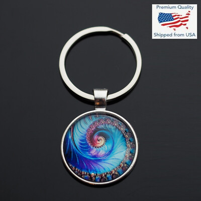 Fibonacci Spiral Fractal Sacred Geometry Glass Cabochon Dome Keychain ...