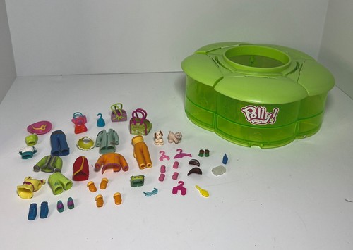 2004 Polly Pocket Green Storage & Carrying Case W/ Accessories - HUGE ...