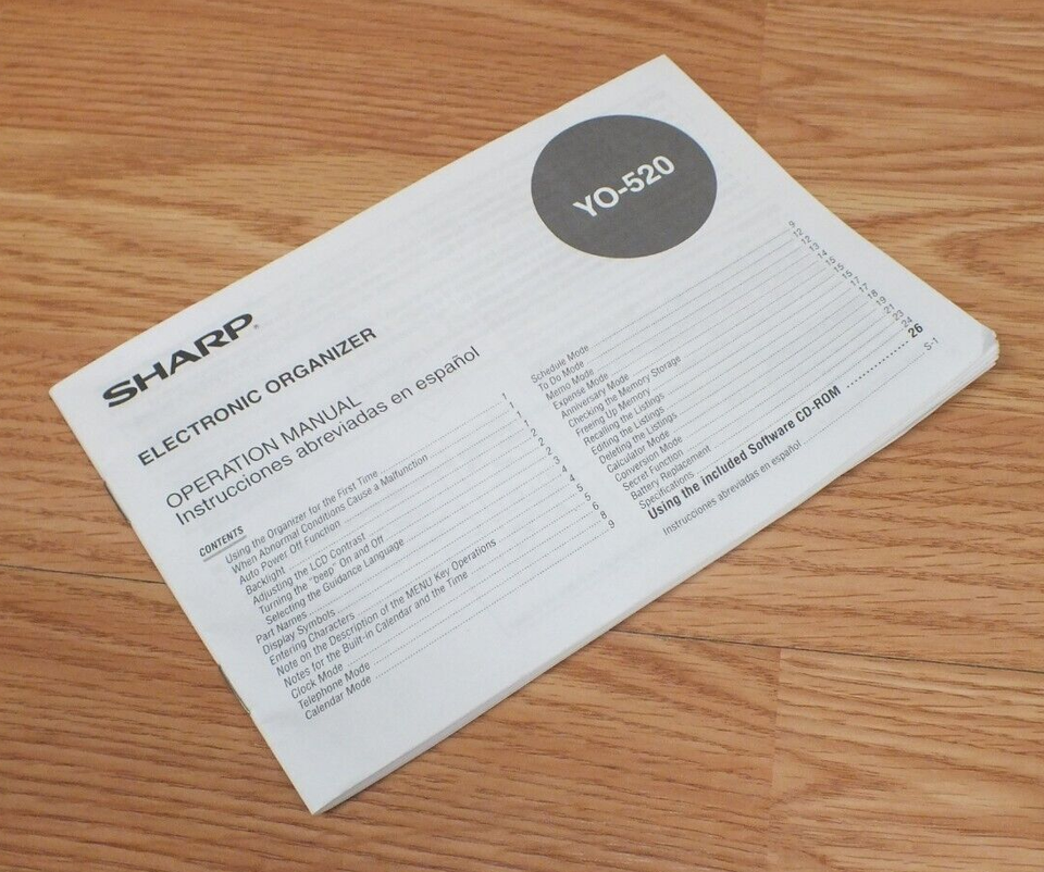 Sharp Electronic Organizer YO-520, ZQ-520/540 Software CD Rom & Manual ...