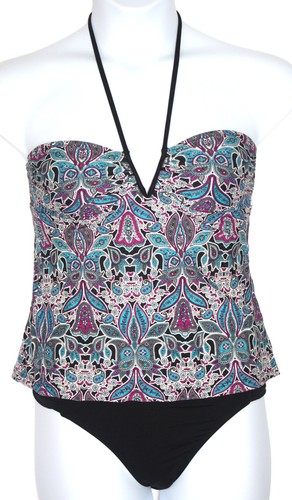 Converse Womens Small Blue Black Pink Paisley V Halter Tankini 2pc ...