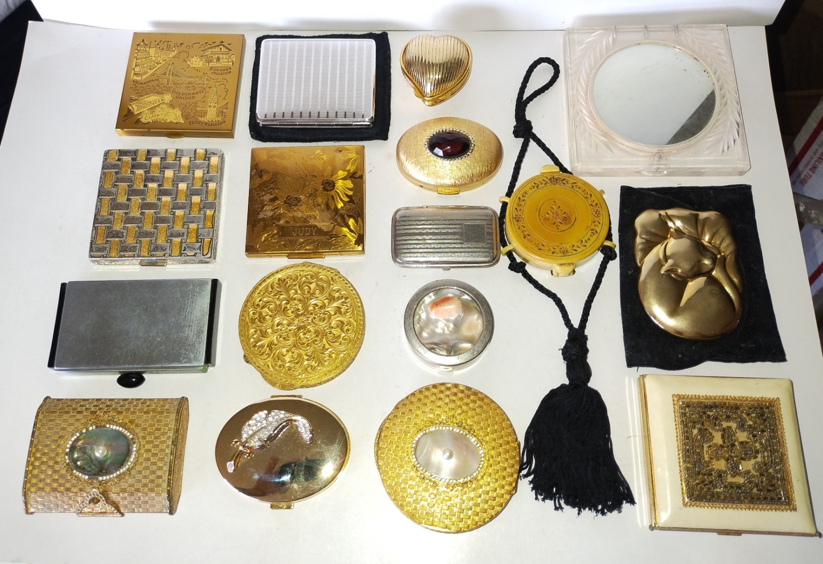 17 Vintage Mirror Ladies Powder Compacts Silver Abalone Celluloid ...